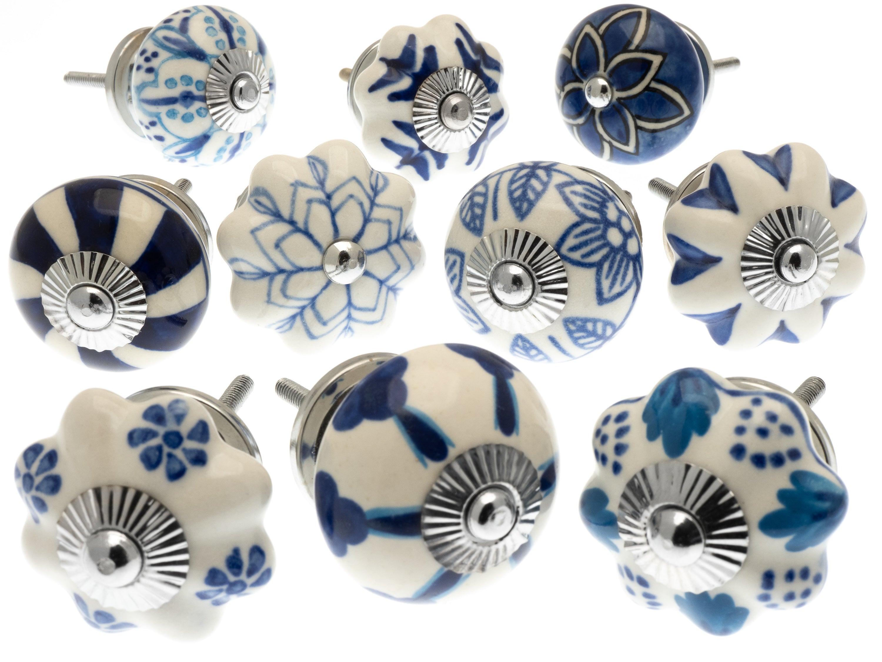 Ceramic Door Knobs Artisan Mixed Blue & White (Set of 10) – Mango Tree Knobs