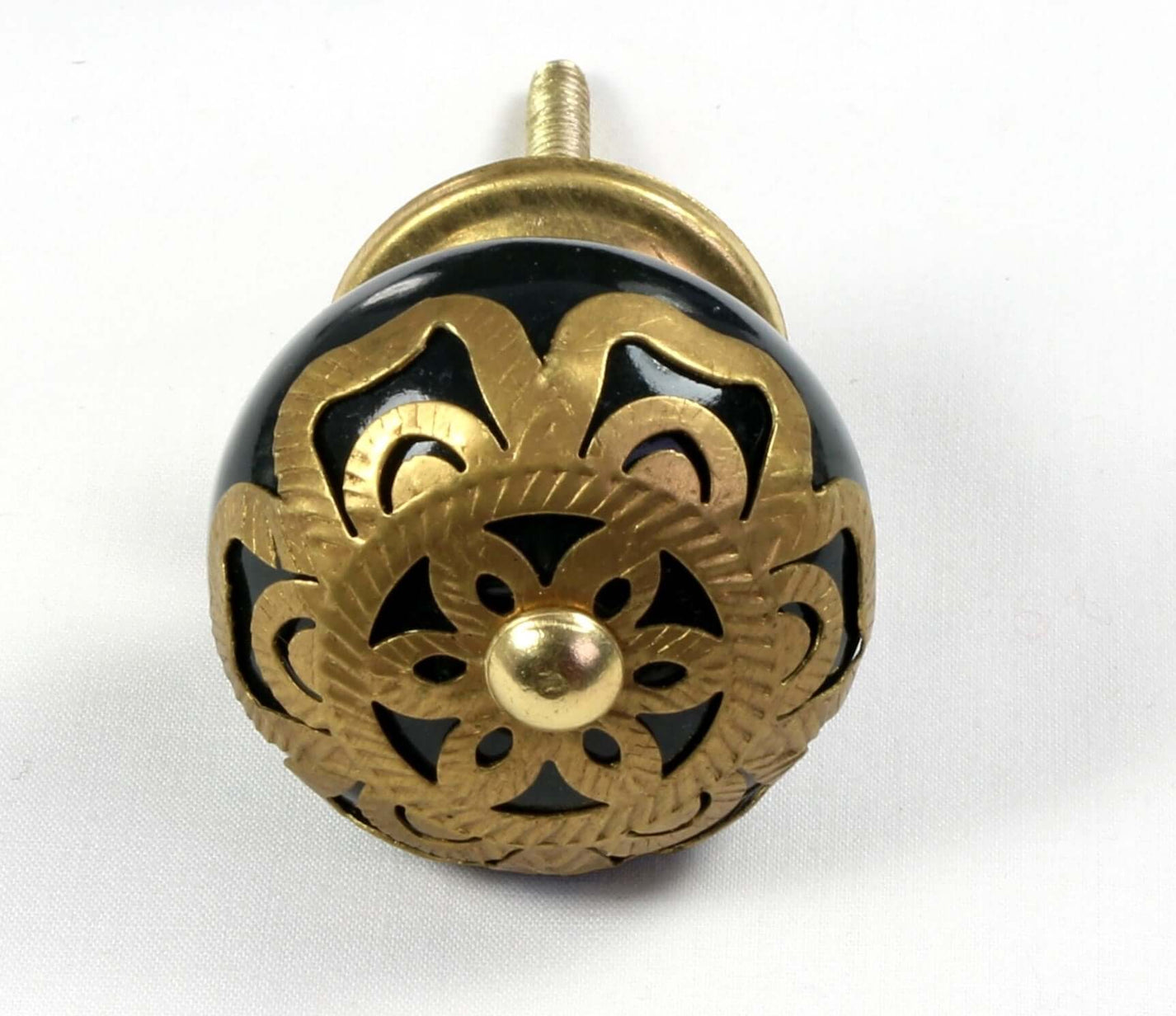 Ceramic Knob Black with Brass Fret Cap – Mango Tree Knobs