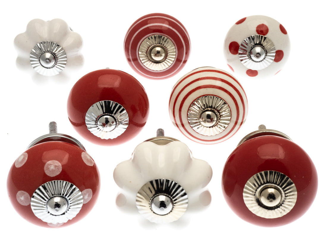 Ceramic Door Knobs Bright Red and White (Set of 8) – Mango Tree Knobs